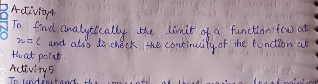 Activity4 To find analytically the limit of a function f(x) at x=C and al..