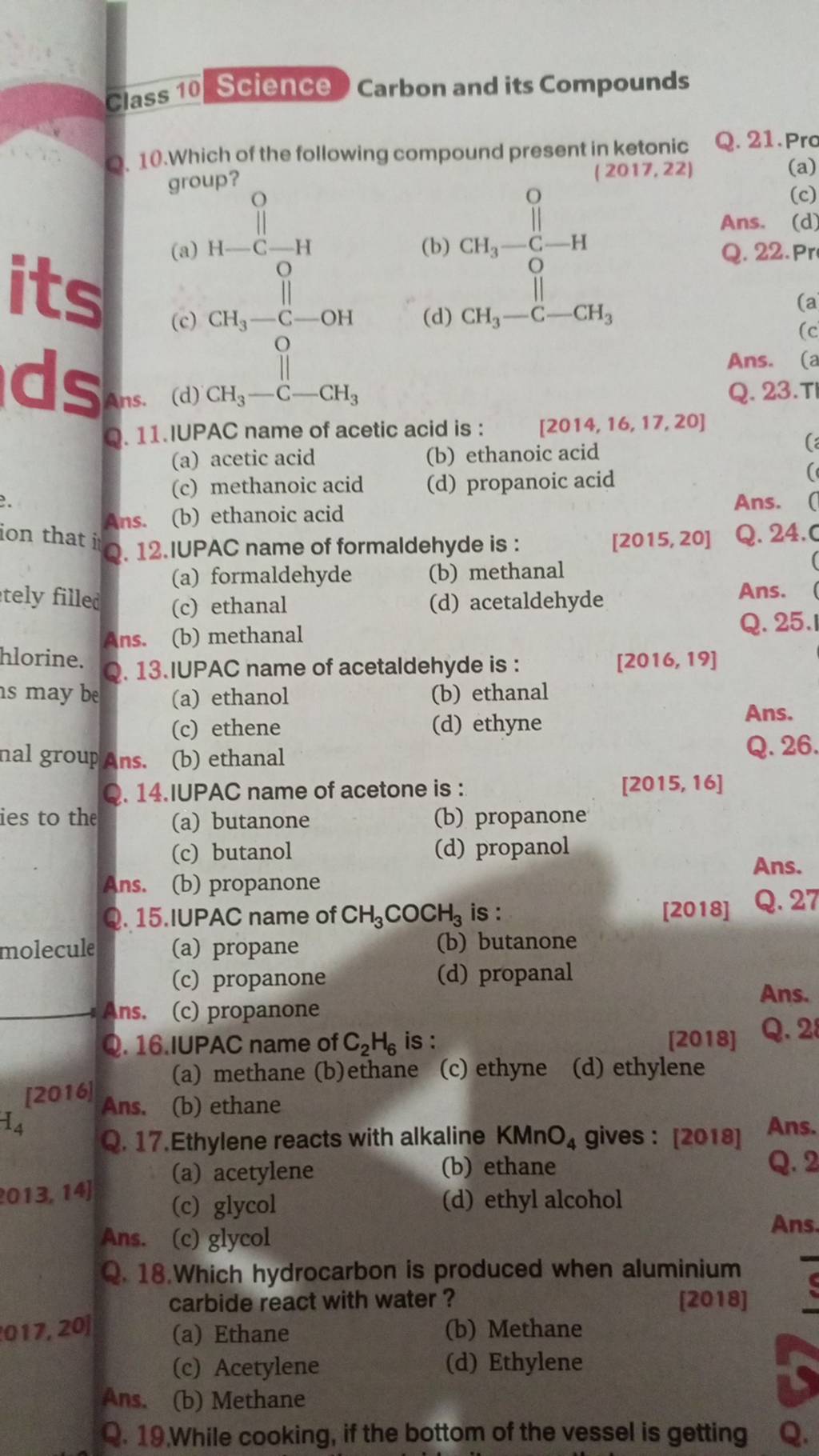 (b) methanal [2016, 19] Q. 13.IUPAC name of acetaldehyde is : | Filo