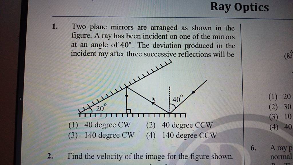 Ray Optics 1. Two plane mirrors are arranged as shown in the figure. A ra..