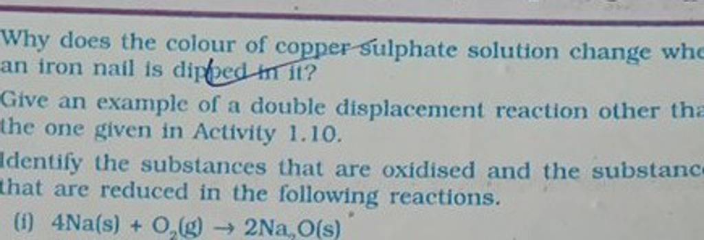 Why does the colour of copper sulphate solution change whe an iron nail i..