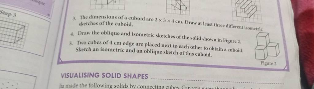 3. The dimensions of a cuboid are 2×3×4 cm. Draw at least three differen