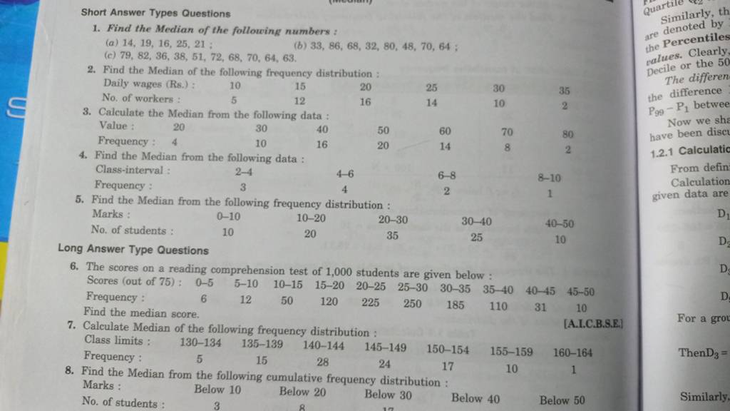 Short Answer Types Questions 1. Find the Median of the following numbers