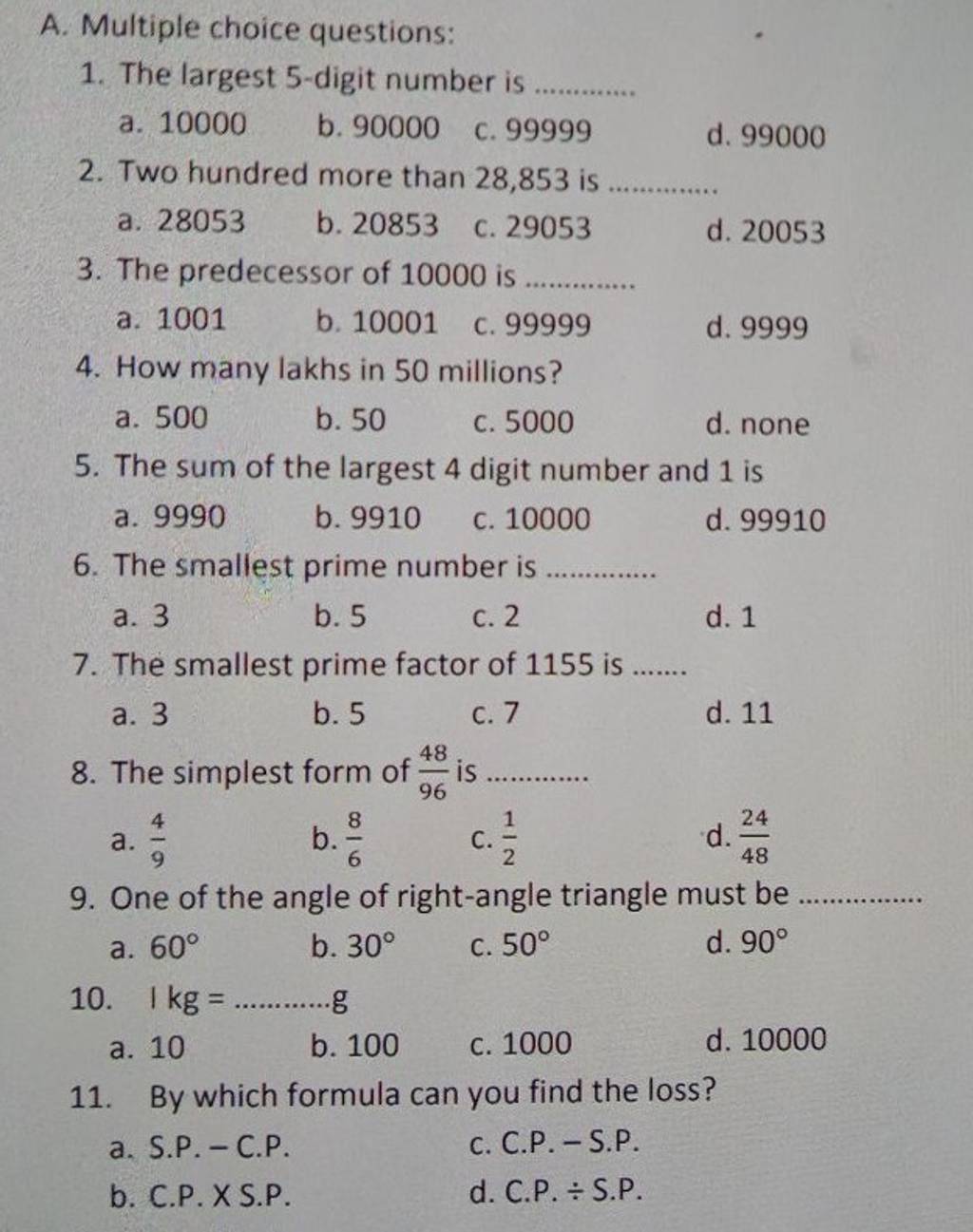 a-multiple-choice-questions-1-the-largest-5-digit-number-is-a-10000-b