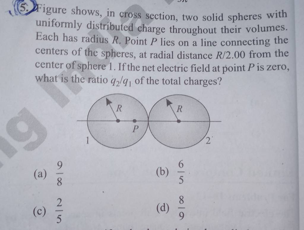 (15. The igure shows, in cross section, two solid spheres with uniformly