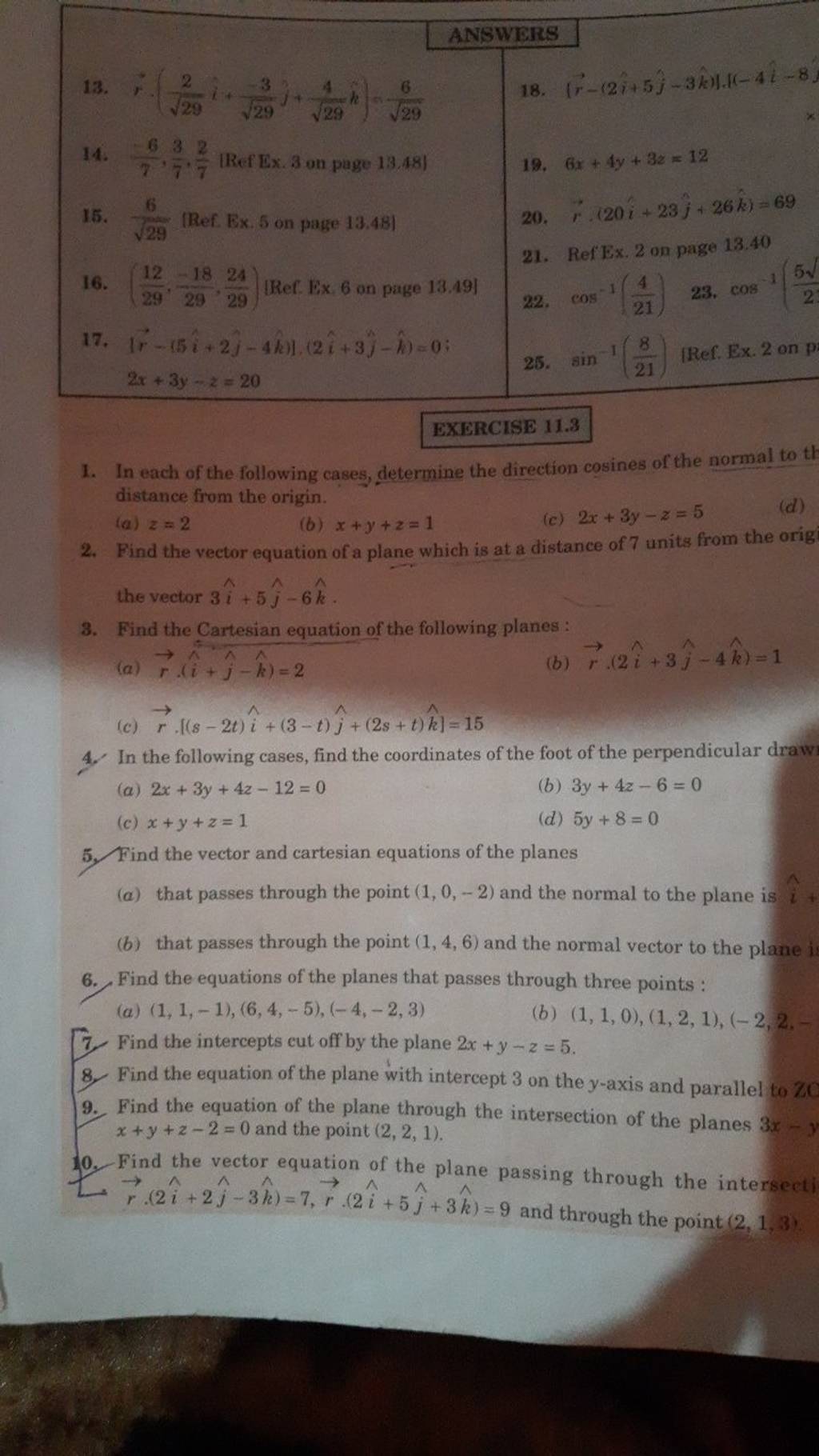 Find the vector and cartesian equations of the planes | Filo Find the vector and cartesian equations of the planes | Filo