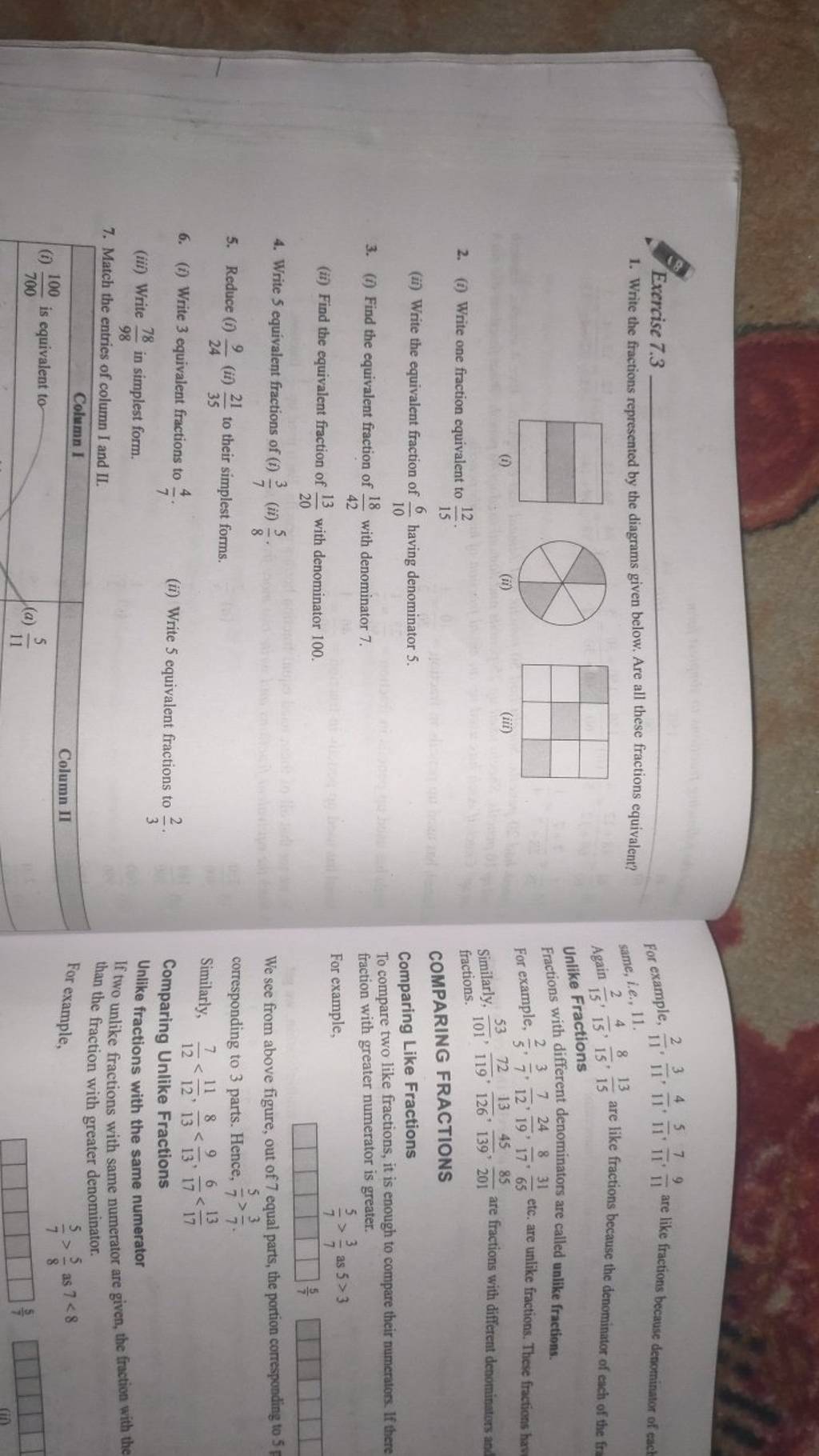Exercise 7 3 1 Write The Fractions Represented By The Diagrams Given Bel