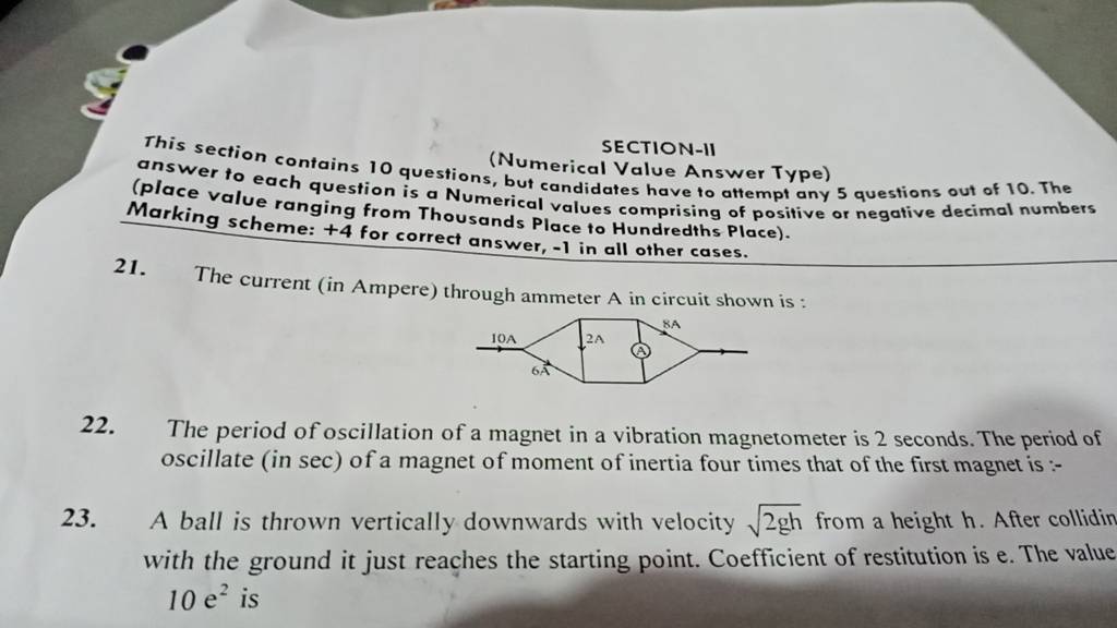 SECTION-II This section contains 10 questions, (Numerical Value Answer Ty..