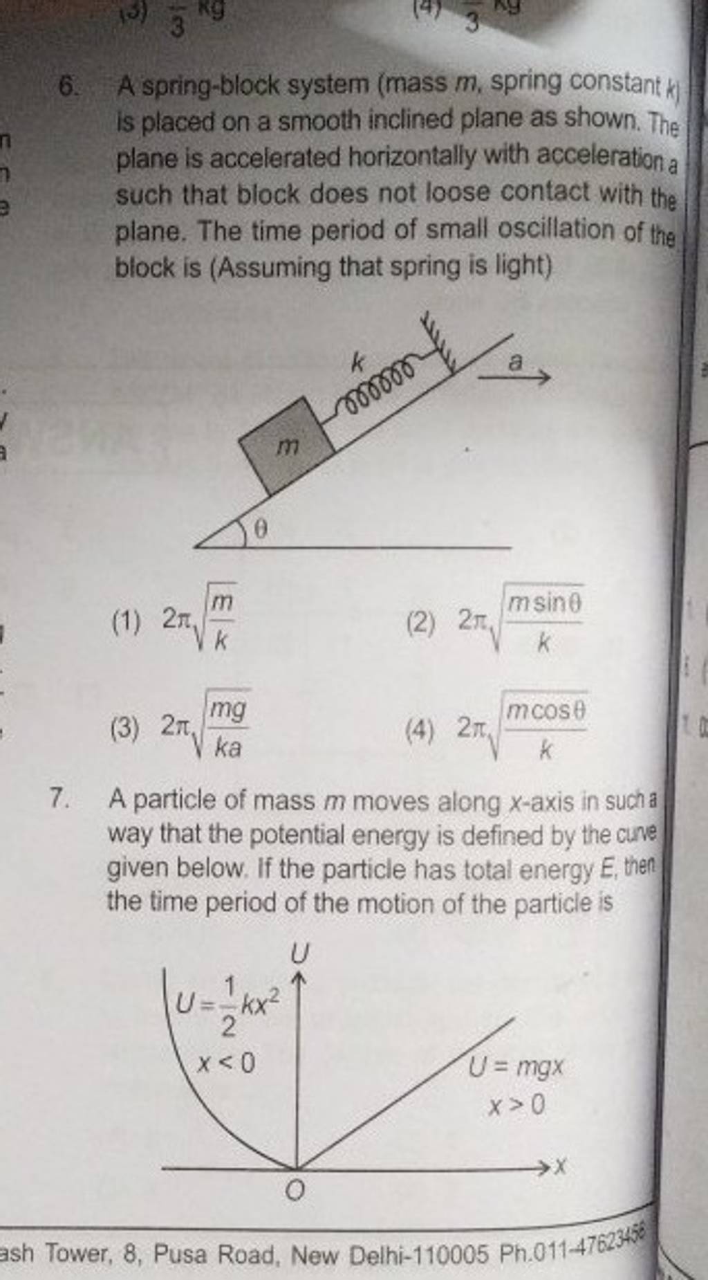 A spring-block system (mass m, spring constant k ) is placed on a smooth