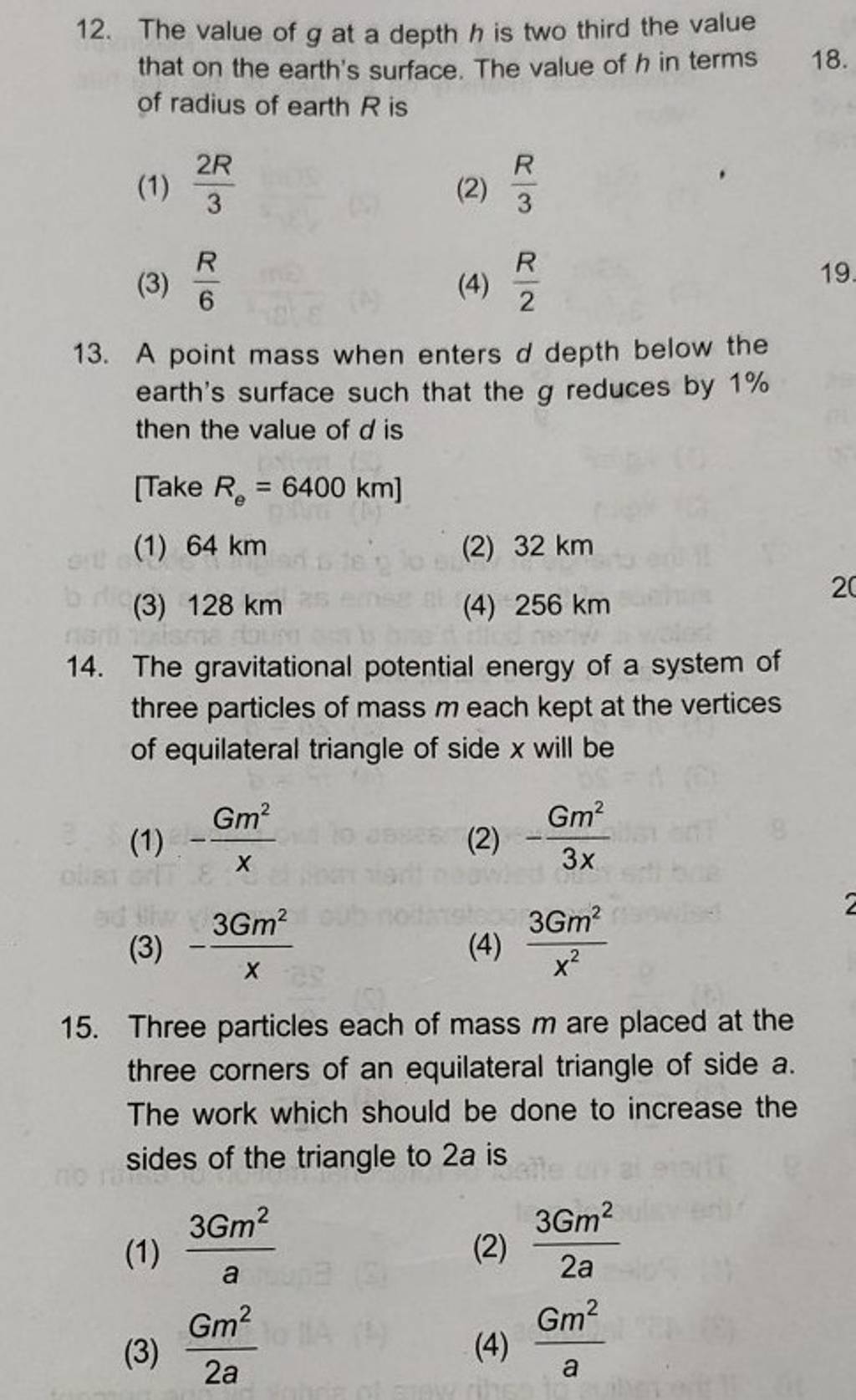 The value of g at a depth h is two third the value that on the earth's su..