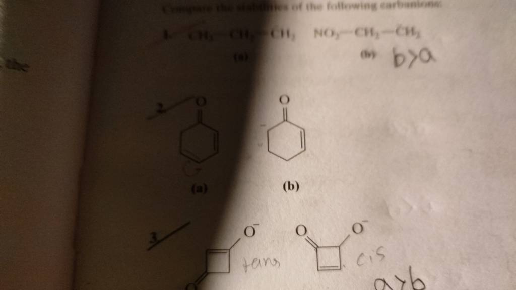states of the following carbunion LC₂-CH₂-CH, NO-CH₂-CH₂ (a) O tans (b) C..