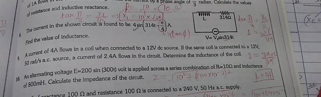 oy a phase angle of 33 radian. 8. The current in the shown circuit is fo..