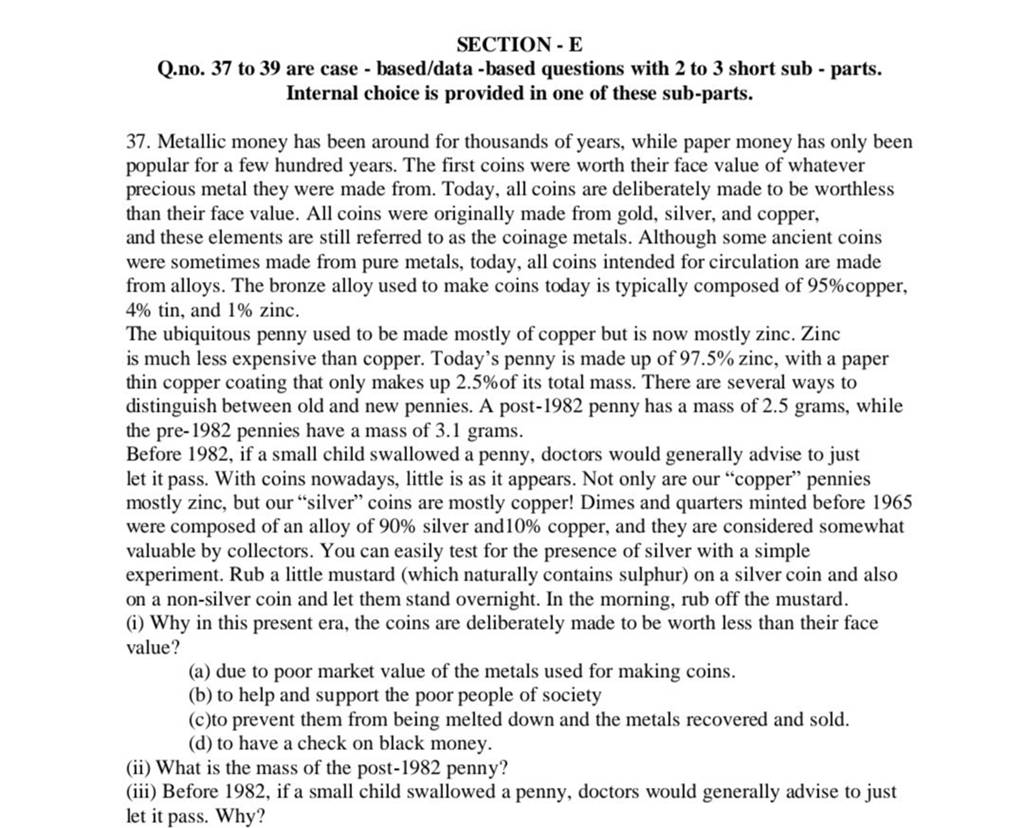 SECTION - E Q.no. 37 to 39 are case - based/data -based questions with 2