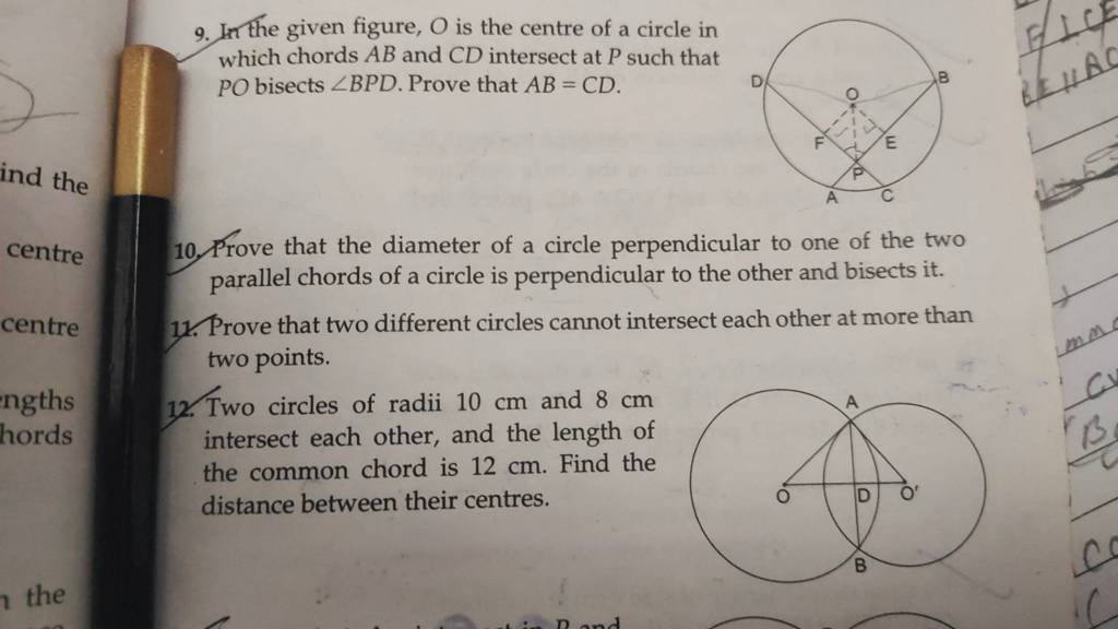 9. In the given figure, O is the centre of a circle in which chords AB an..