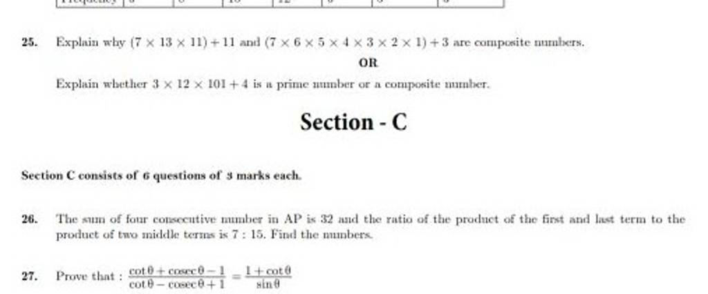 25. Explain why (7×13×11)+11 and (7×6×5×4×3×2×1)+3 are composite numbers...