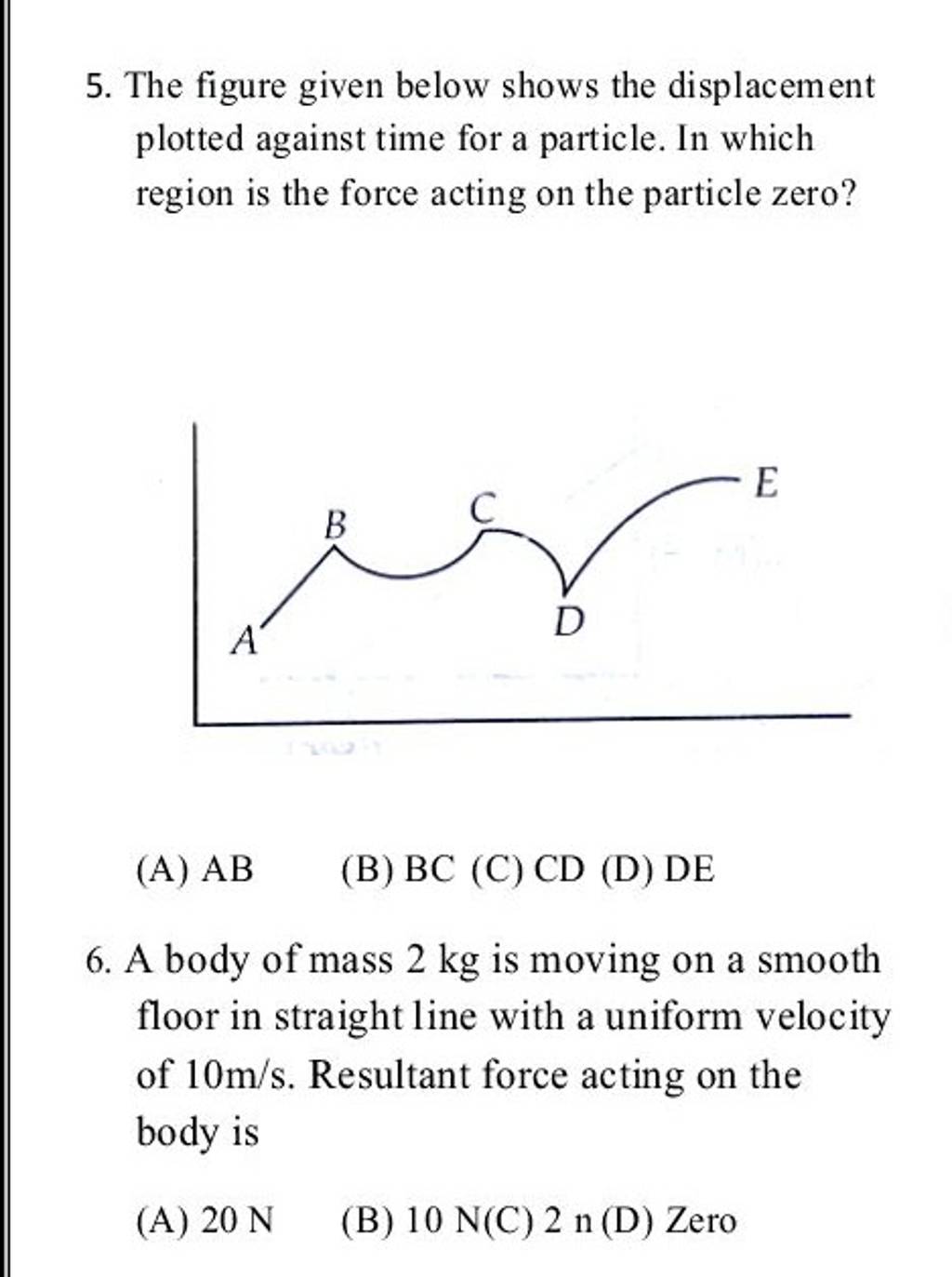 5. The figure given below shows the displacement plotted against time for.. 5. The figure given below shows the displacement plotted against time for..