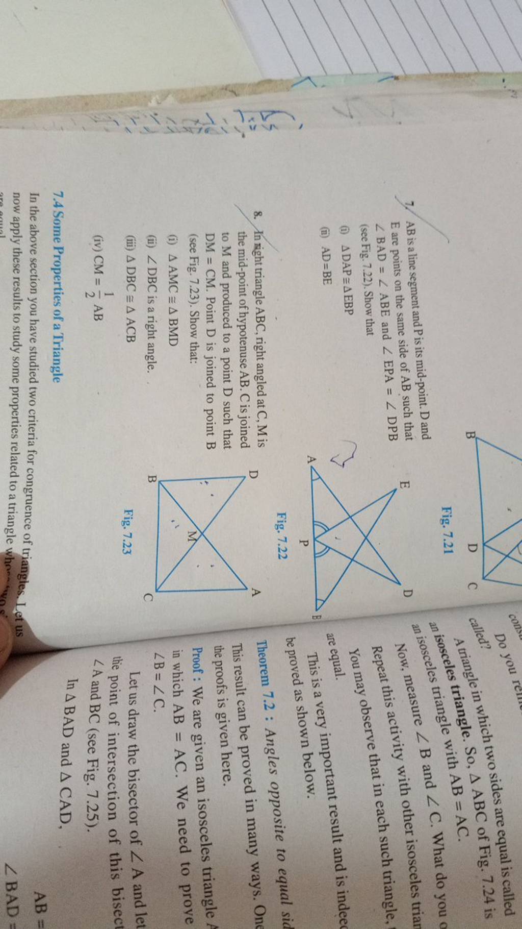7. AB is a line segment and P is its mid-point. D and E are points on the..