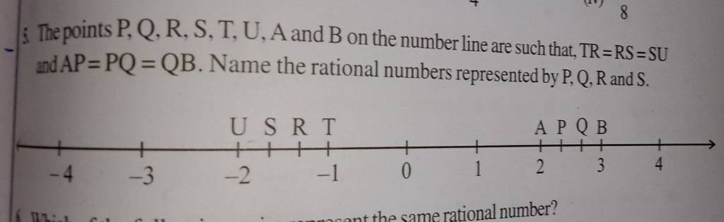 (5. The points P,Q,R,S,T,U,A and B on the number line are such that, TR=R..