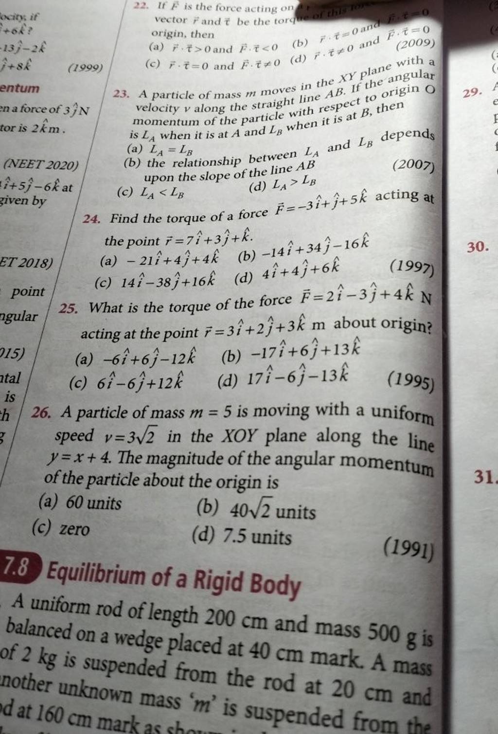 A Particle Of Mass M Moves In The Xy Plane With A Velocity V Along The St