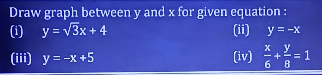Draw graph between y and x for given equation : | Filo