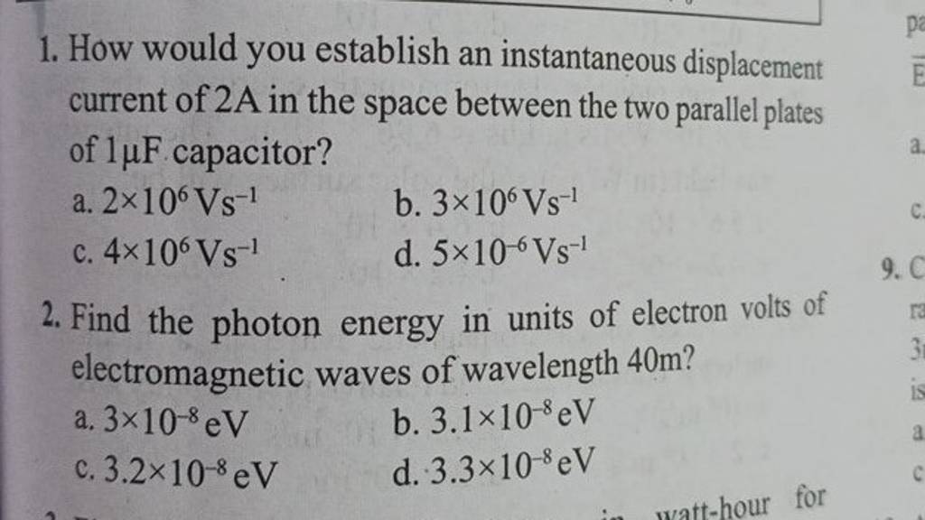 Find the photon energy in units of electron volts of electromagnetic wave..
