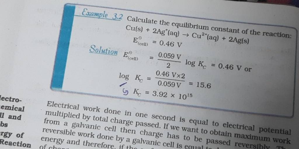 Esample 3 2 Calculate The Equilibrium Constant Of The Reaction Cu S E Ce