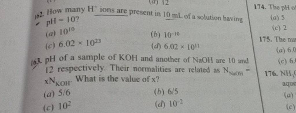 pH of a sample of KOH and another of NaOH are 10 and | Filo