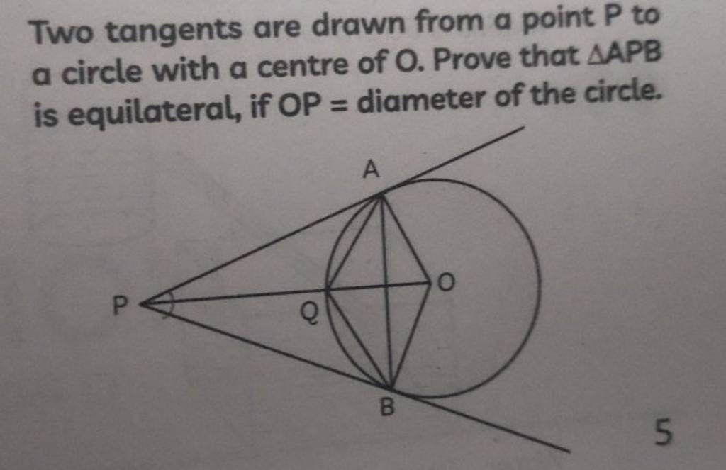 Two tangents are drawn from a point P to a circle with a centre of O. Pro..