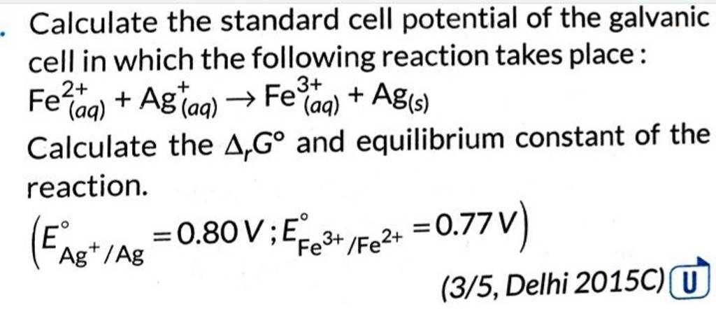 Calculate The Standard Cell Potential Of The Galvanic Cell In Which The F
