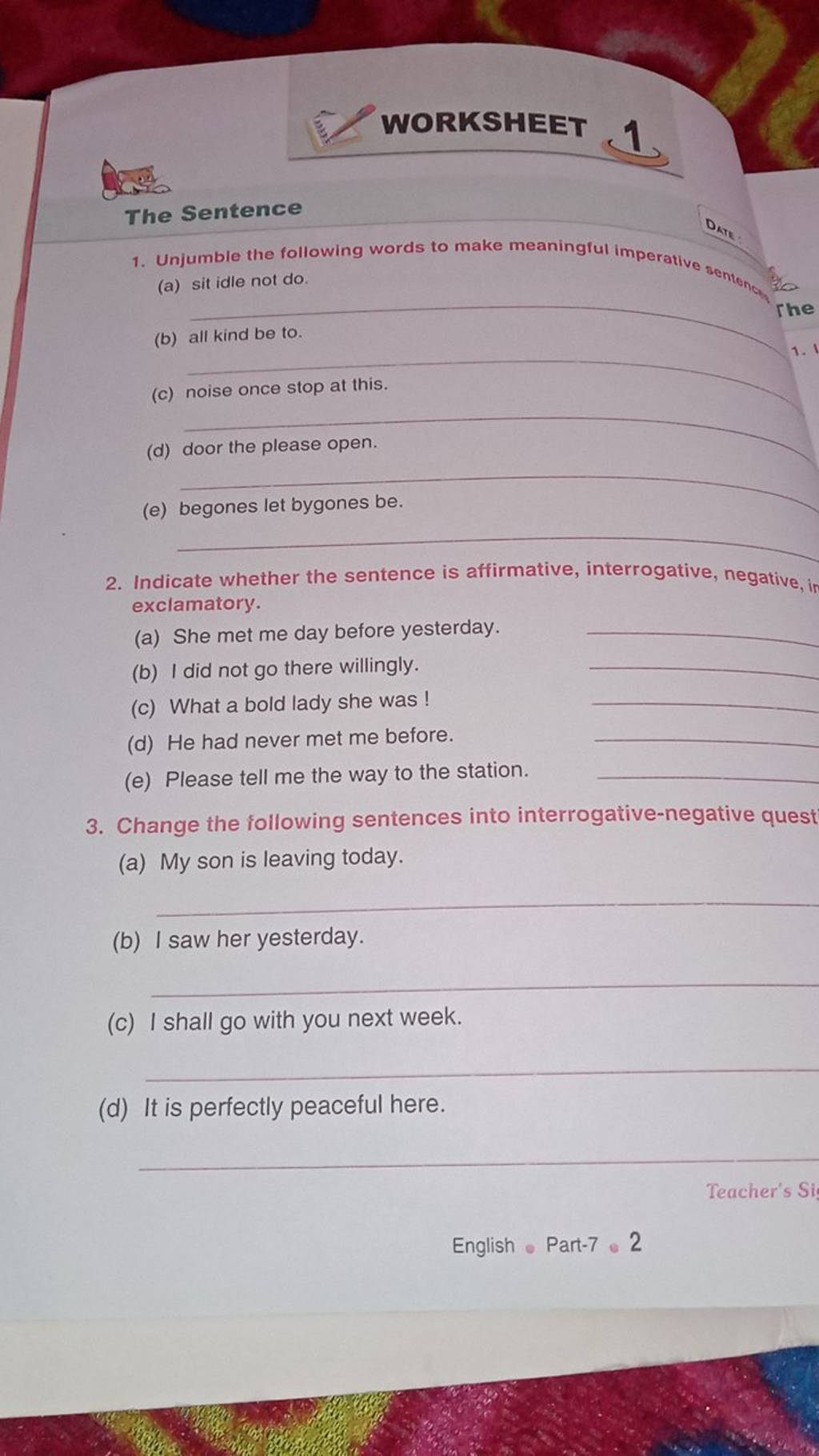 Change the following sentences into interrogative-negative quest | Filo Change the following sentences into interrogative-negative quest | Filo