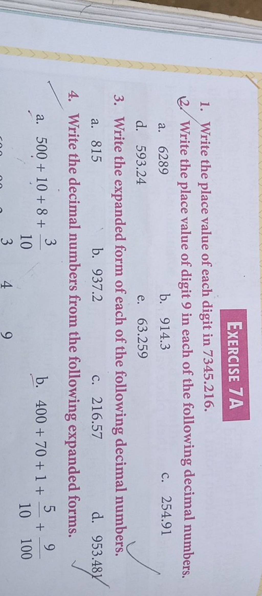 EXERCISE 7A 1 Write The Place Value Of Each Digit In 7345 216 2 Write EXERCISE 7A 1 Write The Place Value Of Each Digit In 7345 216 2 Write