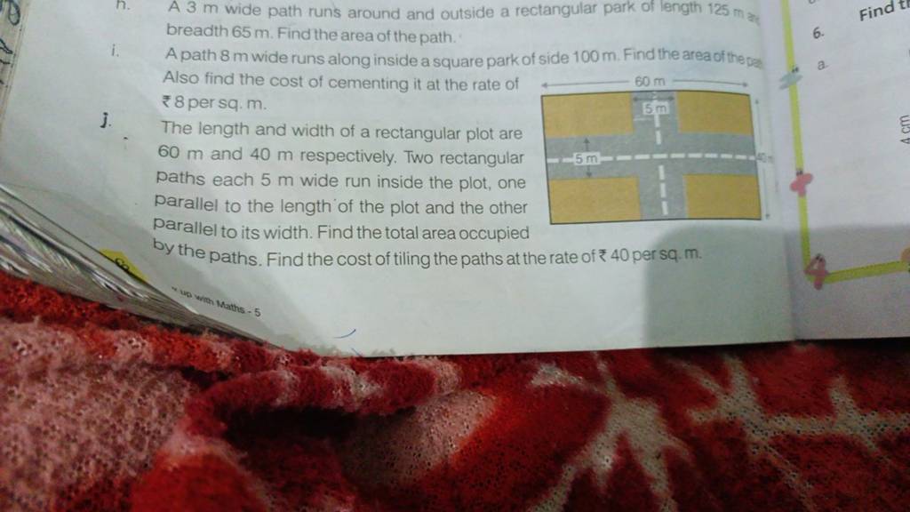 n. A 3 m wide path runs around and outside a rectangular park of length 1..