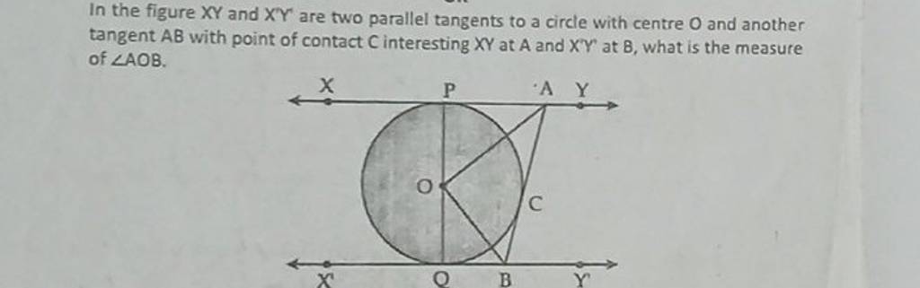 In the figure XY and X′Y are two parallel tangents to a circle with centr..