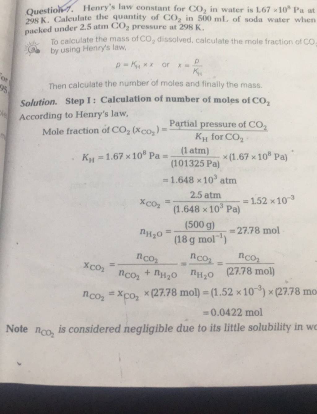 Questiok Henrys Law Constant For Co2 In Water Is 1 67×108 Pa At 298 K