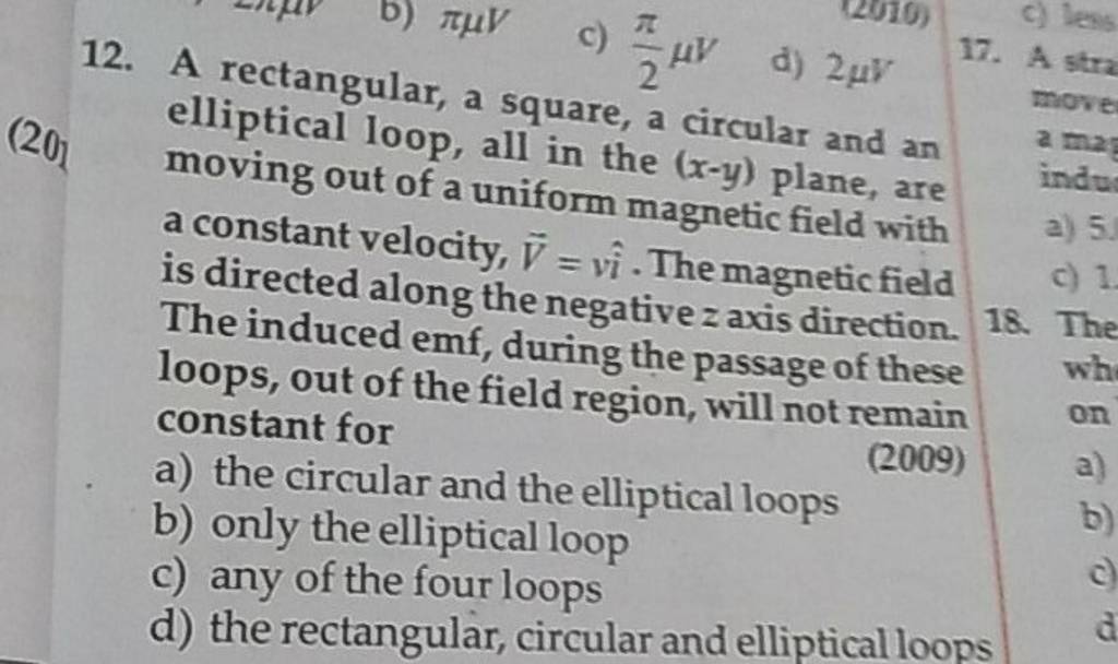 12. A rectangular, a sau 2π μV elliptical loop, all in the circular an..