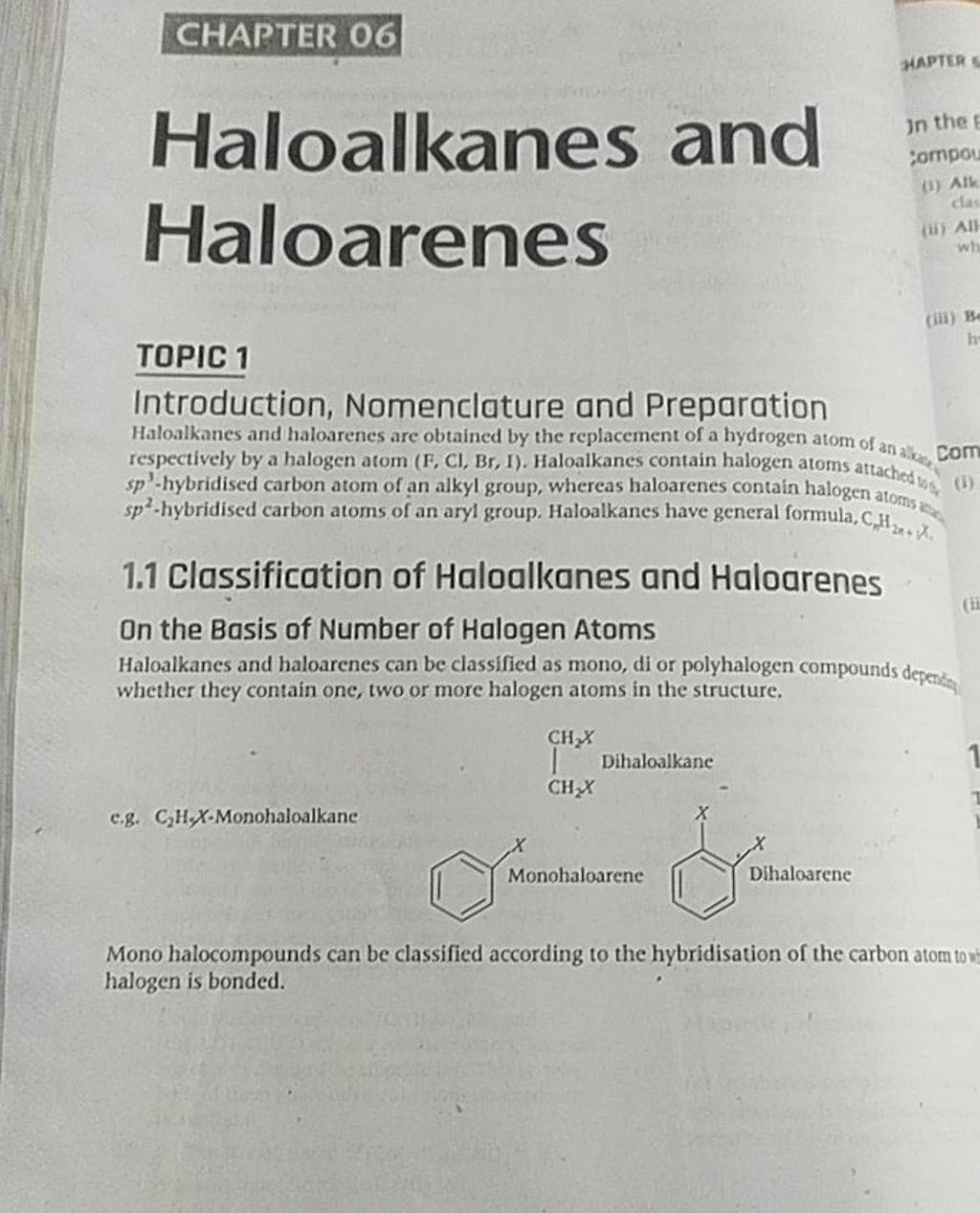 Introduction, Nomenclature and Preparation Haloalkanes and haloarenes are..