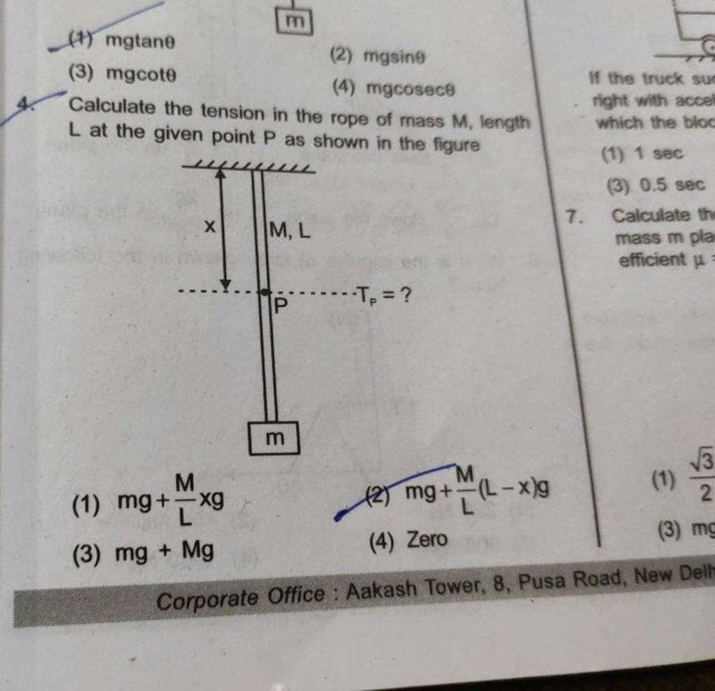 Calculate the tension in the rope of mass M, length | Filo