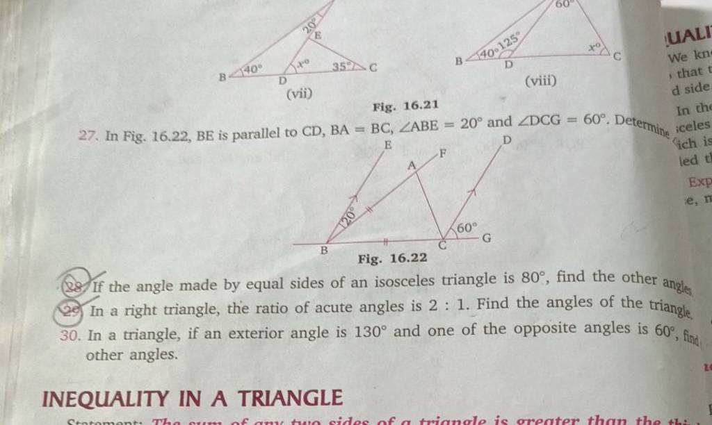 (88. If the angle made by equal sides of an isosceles triangle is 80∘, fi..