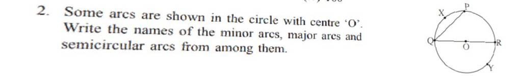 2. Some arcs are shown in the circle with centre ' O '. Write the names o..