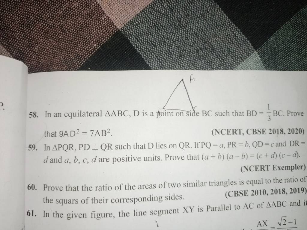 58 In An Equilateral Abc D Is A Point On Side Bc Such That Bd 31 Bc Pr