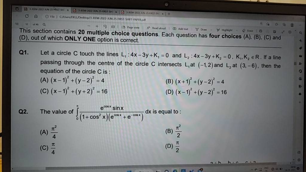 This section contains 20 multiple choice questions. Each question has fou..