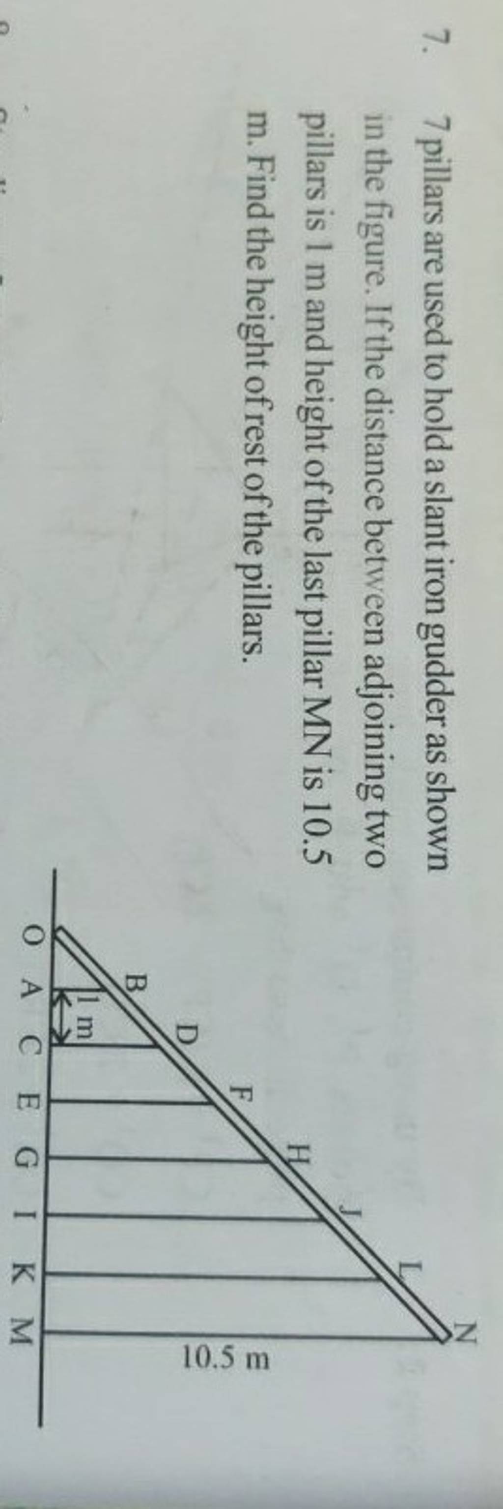 7. 7 pillars are used to hold a slant iron gudder as shown in the figure...