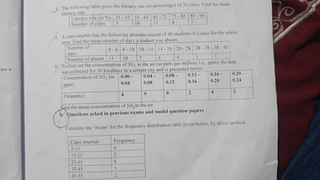 3. The following table gives the literacy rate (in percentage) of 35 citi..
