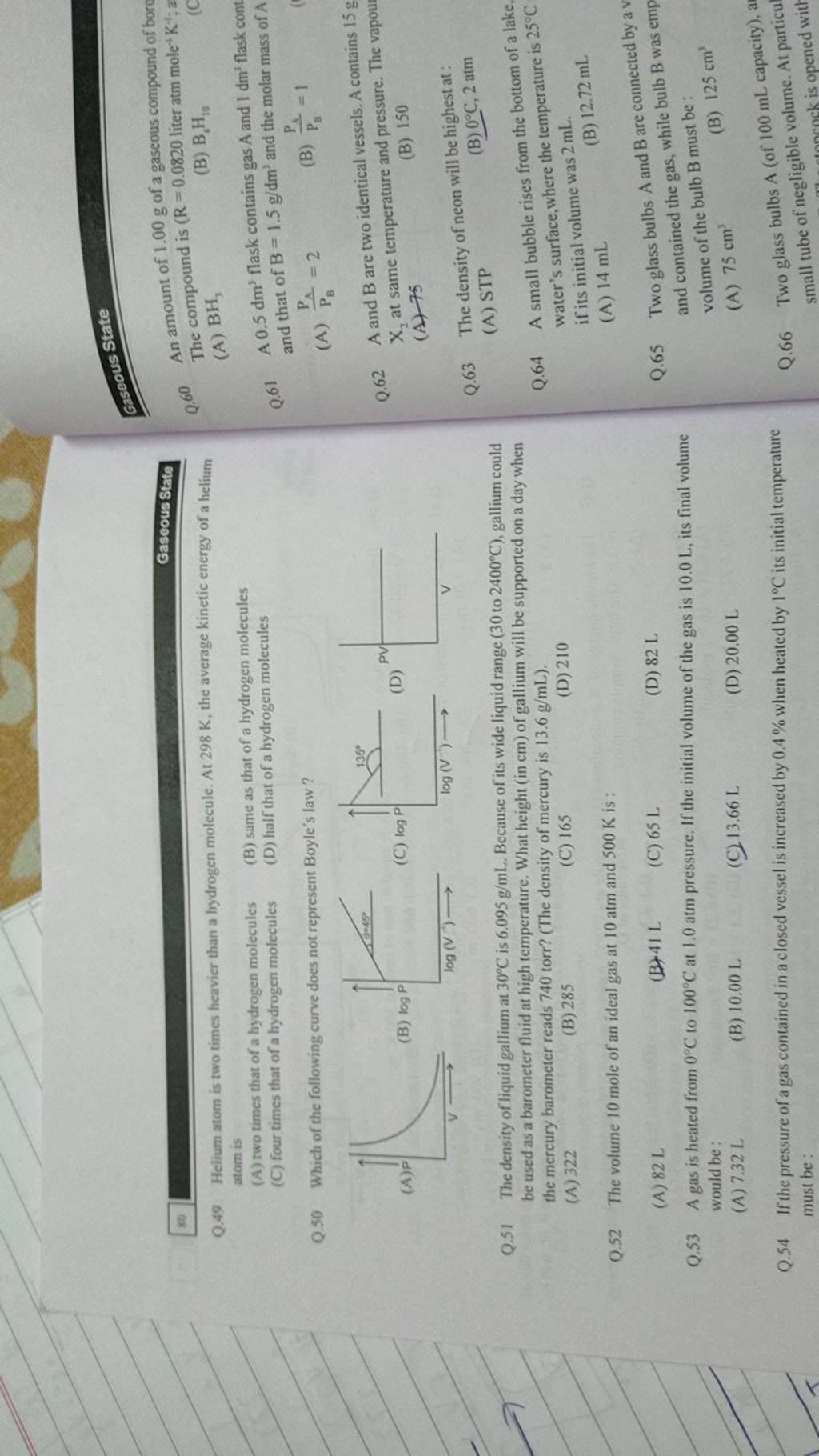 Q.50 Which of the following curve does not represent Boyle's law ? Q.60 A..