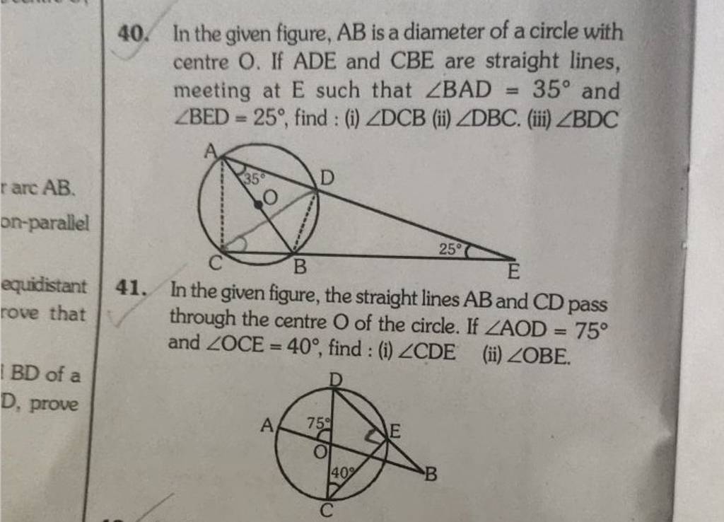 40. In the given figure, AB is a diameter of a circle with centre O. If A..