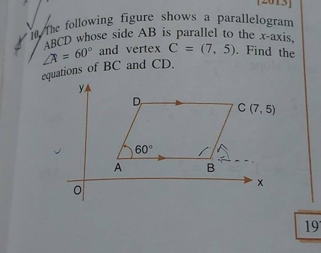 10. the following figure shows a parallelogram ABCD whose side AB is para..