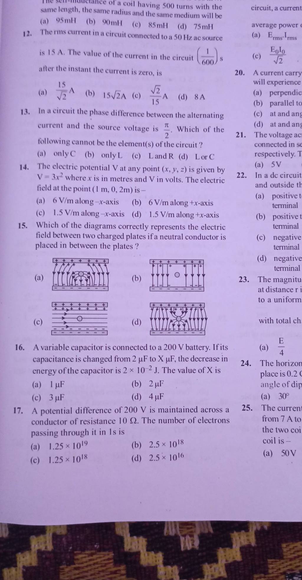 The rms current in a circuit connected to a 50 Hz ac source circuit, a cu..