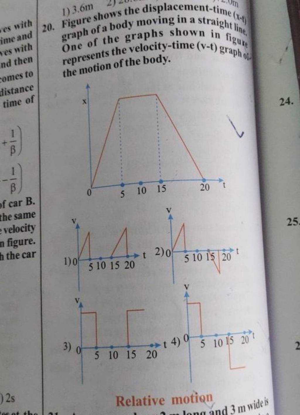 1) 3.6 m graph of a body moving in a straight line, One of the graphs sho..