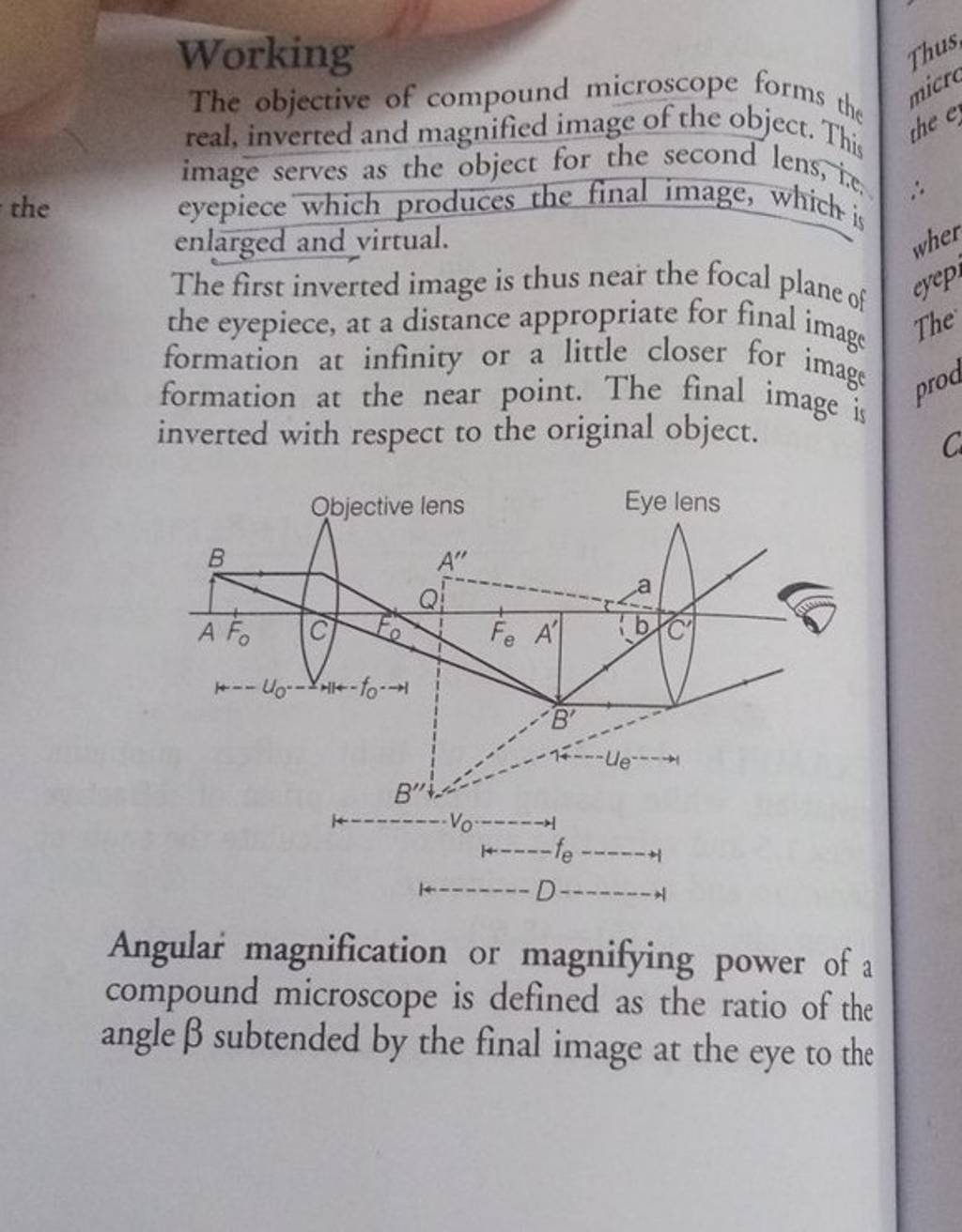 Working The objective of compound microscope forms the real, inverted and..