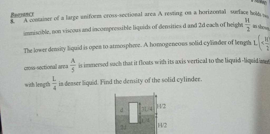 8. A container of a large uniform cross-sectional area A resting on a ho..