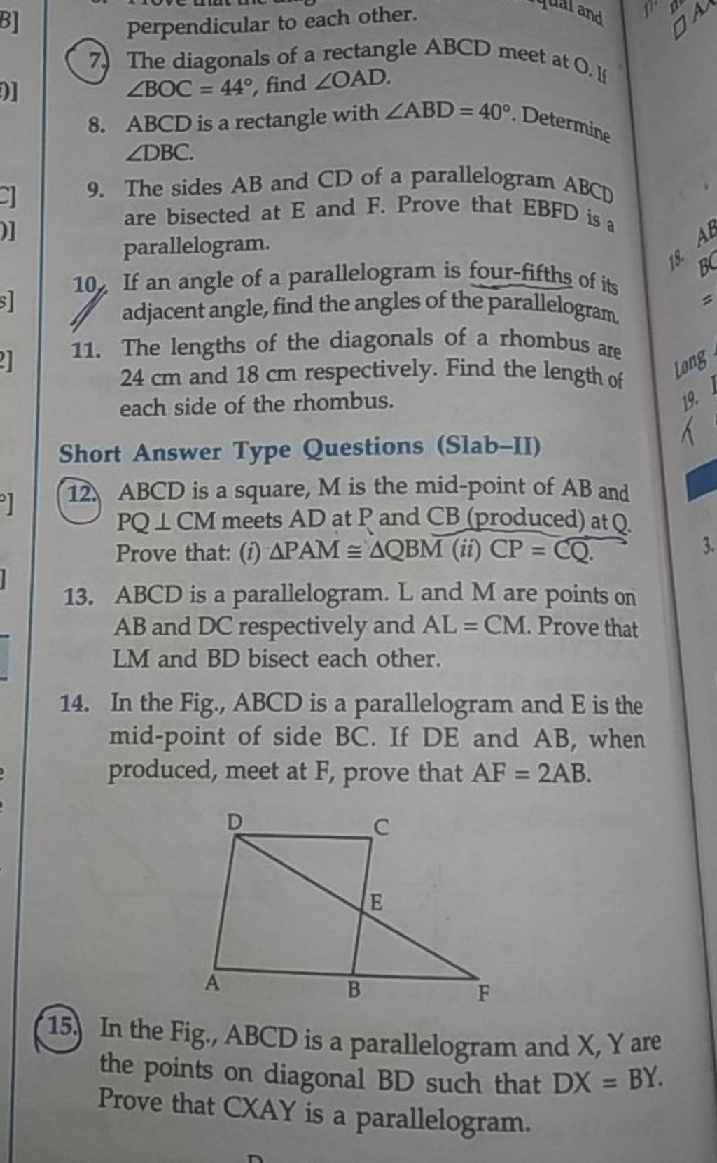 Perpendicular To Each Other 7 The Diagonals Of A Rectangle Abcd Meet At